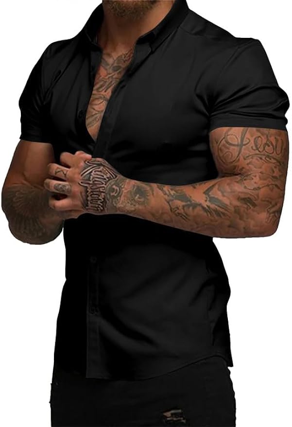 JMIERR Men's Muscle Fit Dress Shirts Casual Button Down Shirt Short S – Jmierr