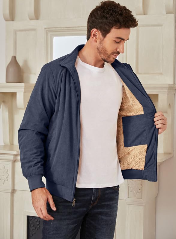 JMIERR Mens Corduroy Jackets Full Zip Up Mock Neck Long-lined Fleece S ...