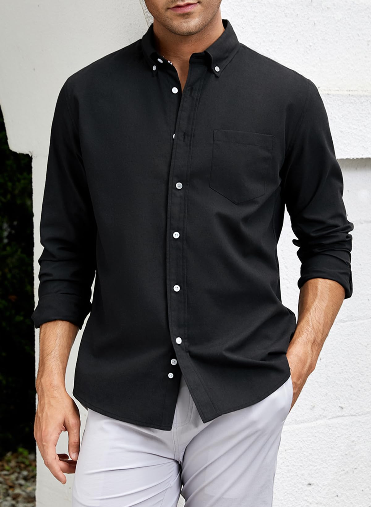 JMIERR Men's Casual Oxford Shirt Long Sleeve Button Down Dress Shirts ...